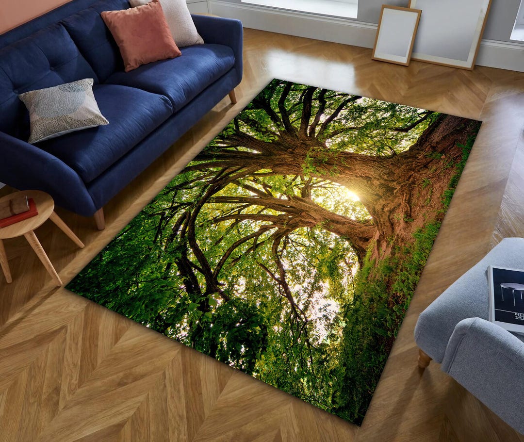 Forest Tree Rug: Sunlight Print, Eco Boho Decor - Etsy