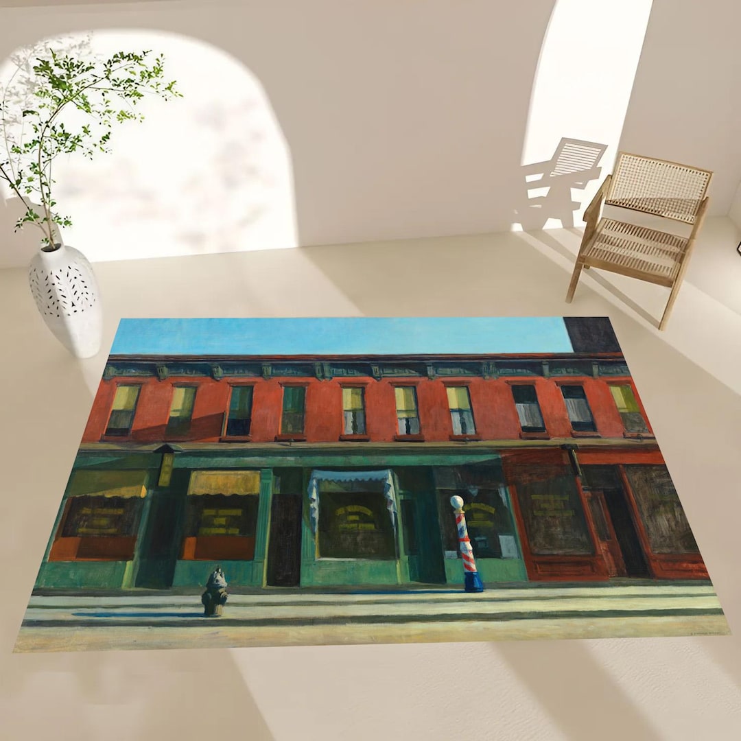 Edward Hopper Style Rug, Urban Street Scene Art Carpet, Vintage ...