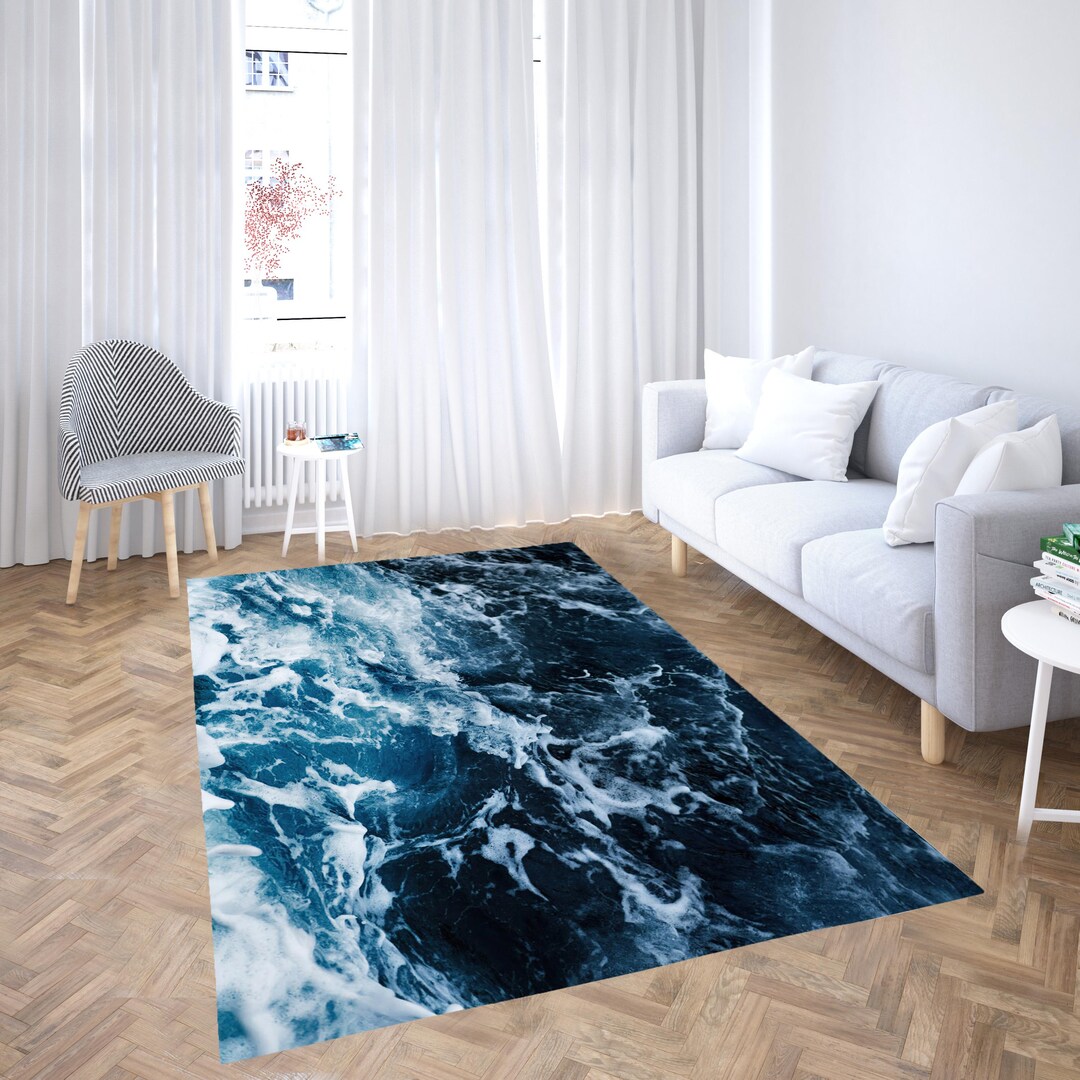Ocean Waves Rug: Coastal Beach House Polyester Floor Mat - Etsy