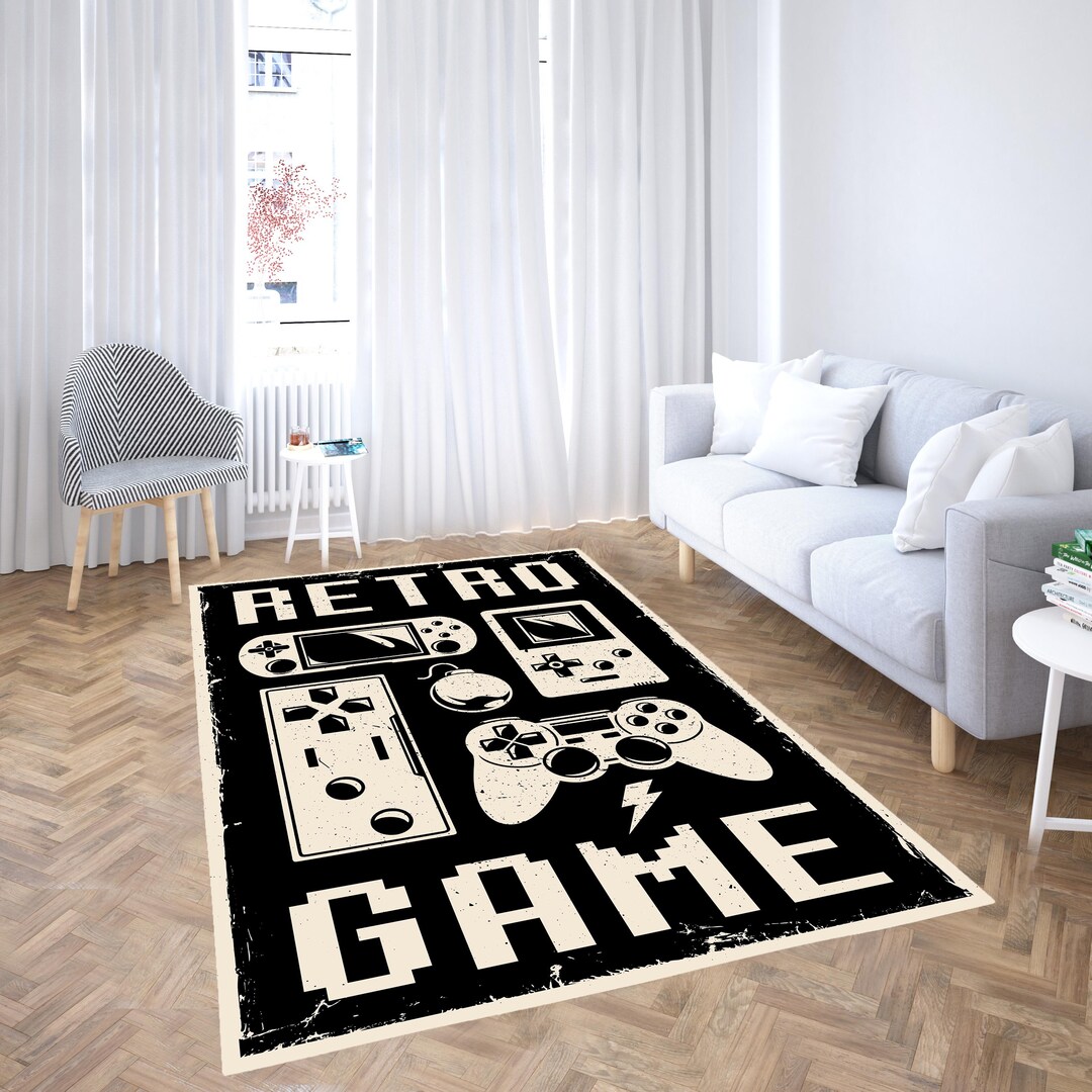 Retro Game Room Rug: Black & White Console Pattern - Etsy