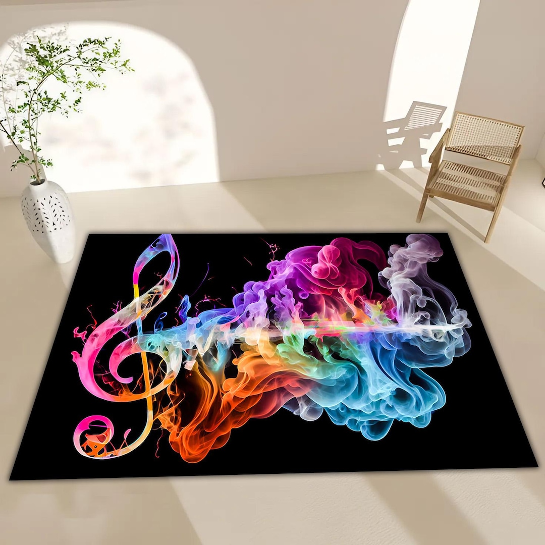 Colorful Music Note Rug: Smoke Effect Treble Clef - Music Lover Decor ...