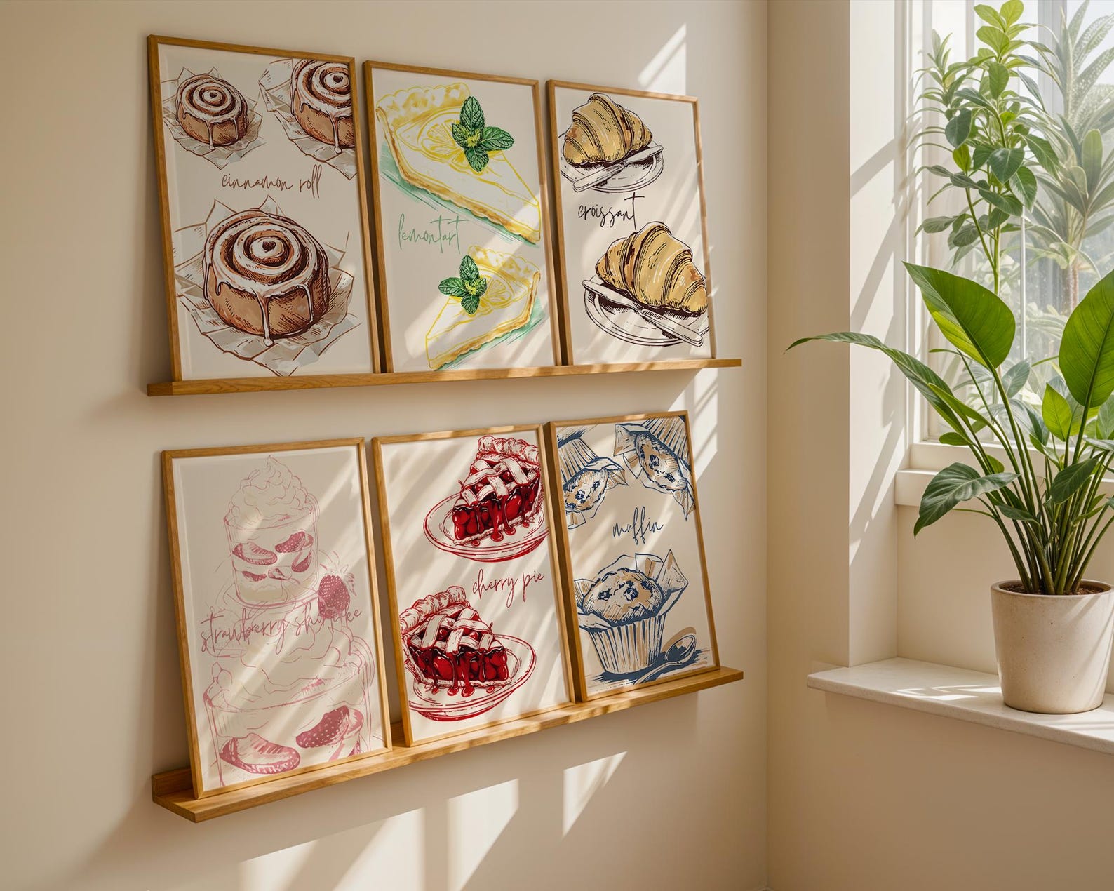 Bakery Wall Art Set of 6 – Vintage-inspired Pastry Prints for Café ...