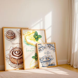 Bakery Wall Art Set of 6 – Vintage-inspired Pastry Prints for Café ...