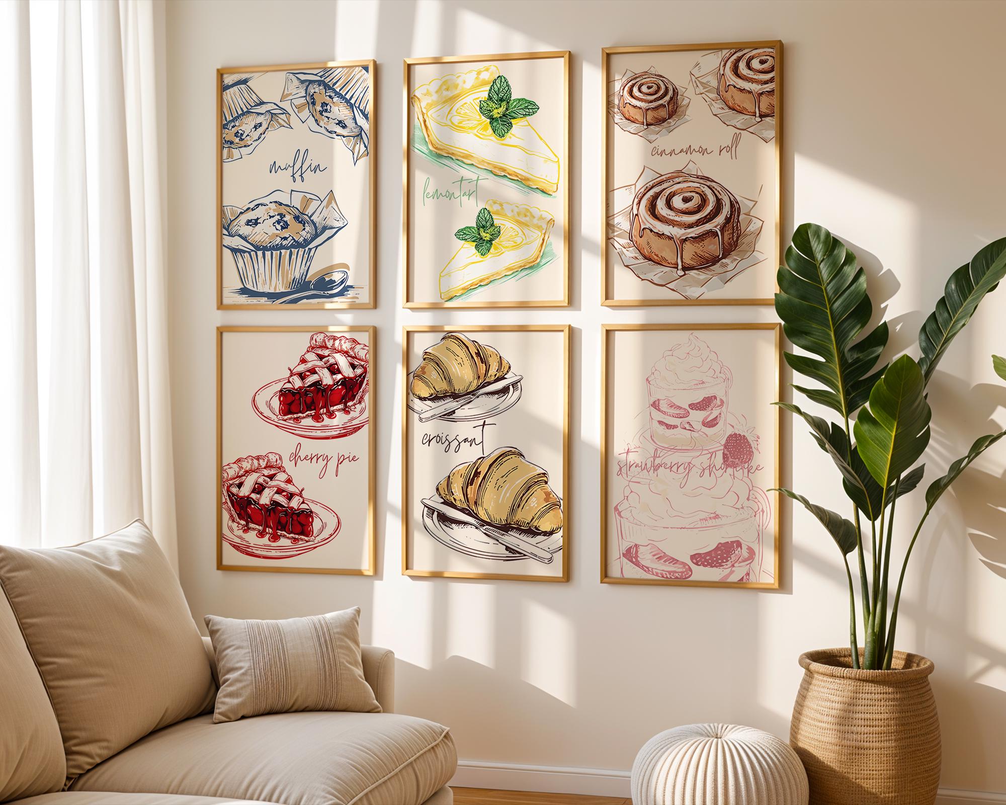 Bakery Wall Art Set of 6 – Vintage-inspired Pastry Prints for Café ...