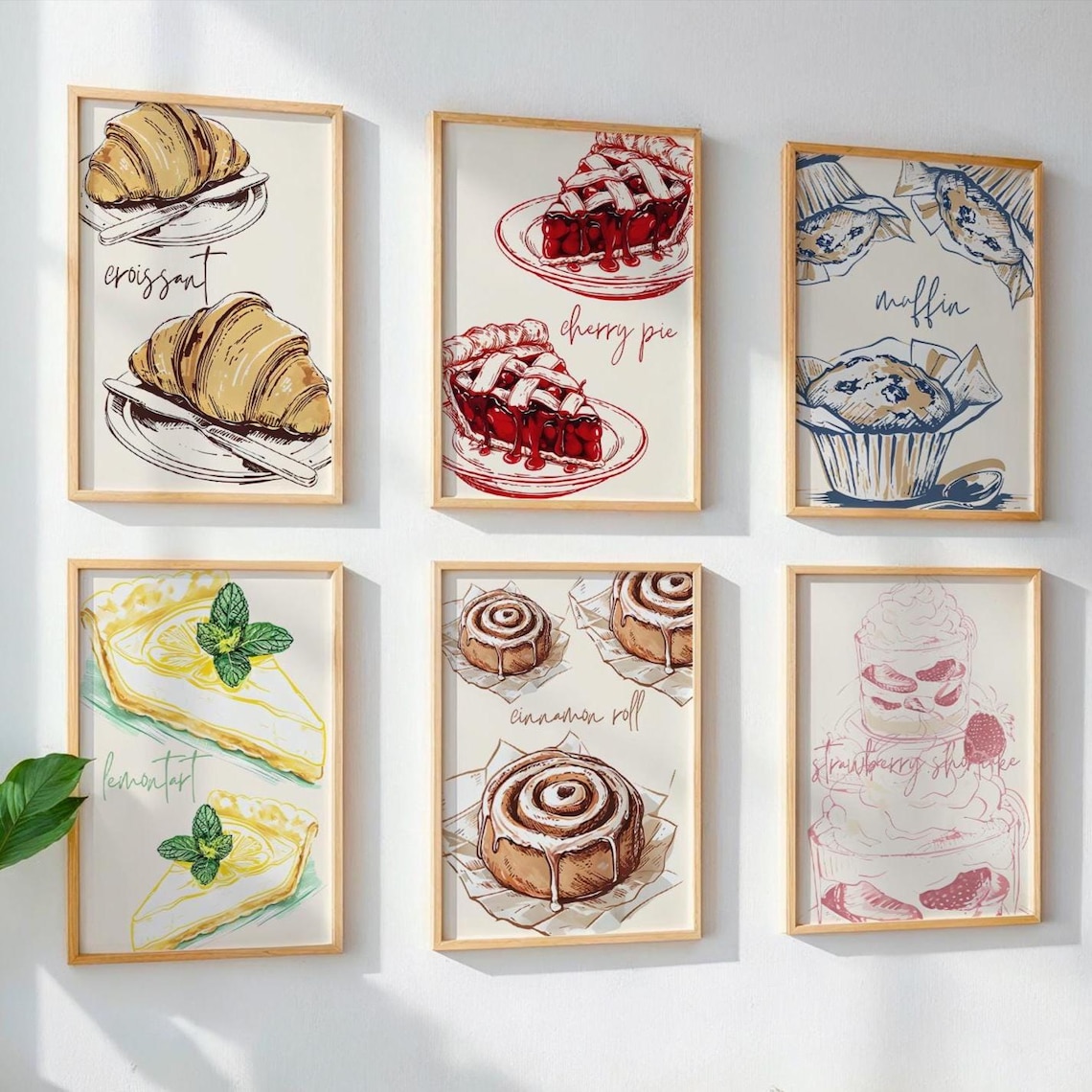 Bakery Wall Art Set of 6 – Vintage-inspired Pastry Prints for Café ...