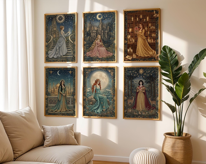 Set of 6 Princess Tapestry Wall Art Prints | Fairytale Medieval Fantasy ...