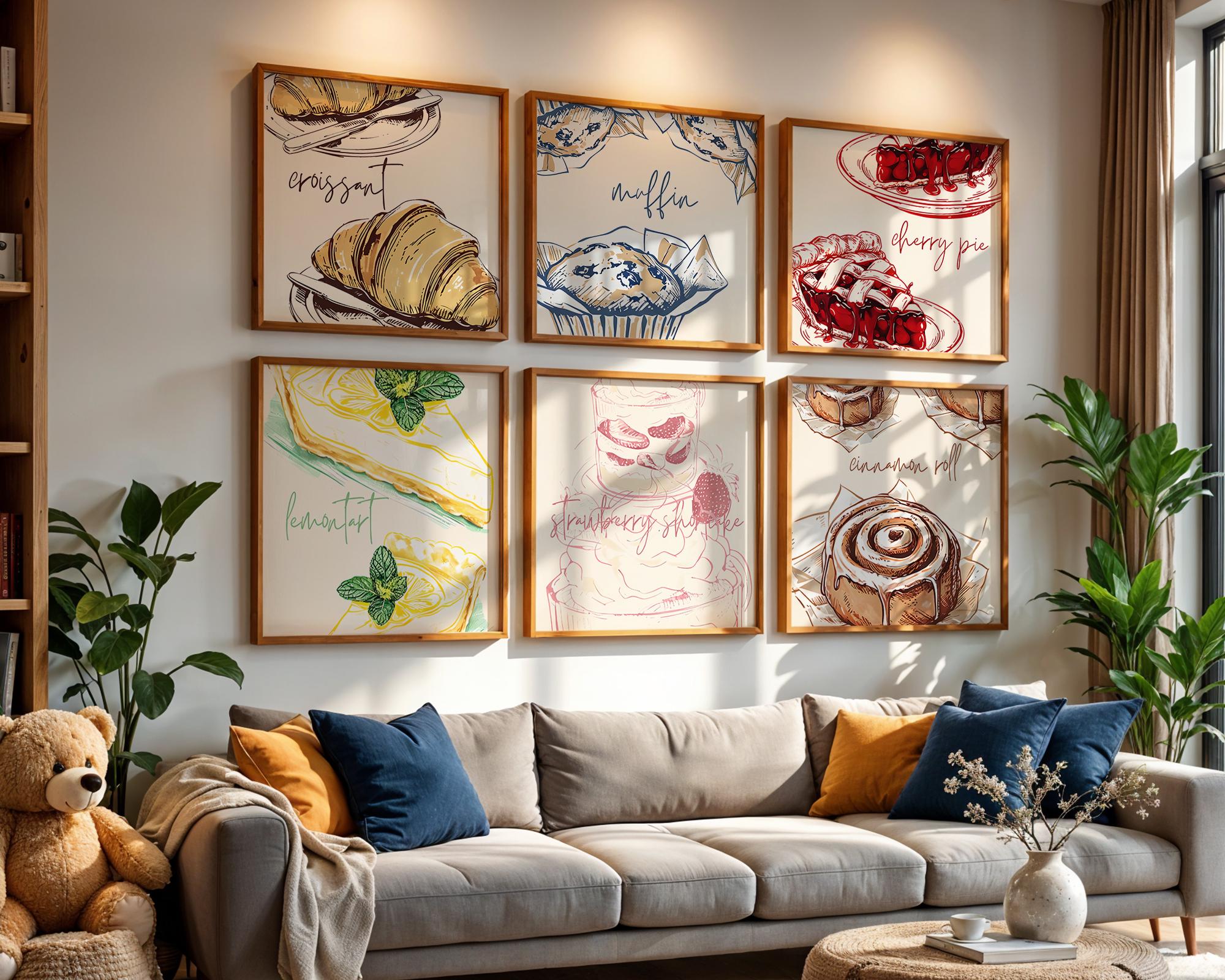 Bakery Wall Art Set of 6 – Vintage-inspired Pastry Prints for Café ...