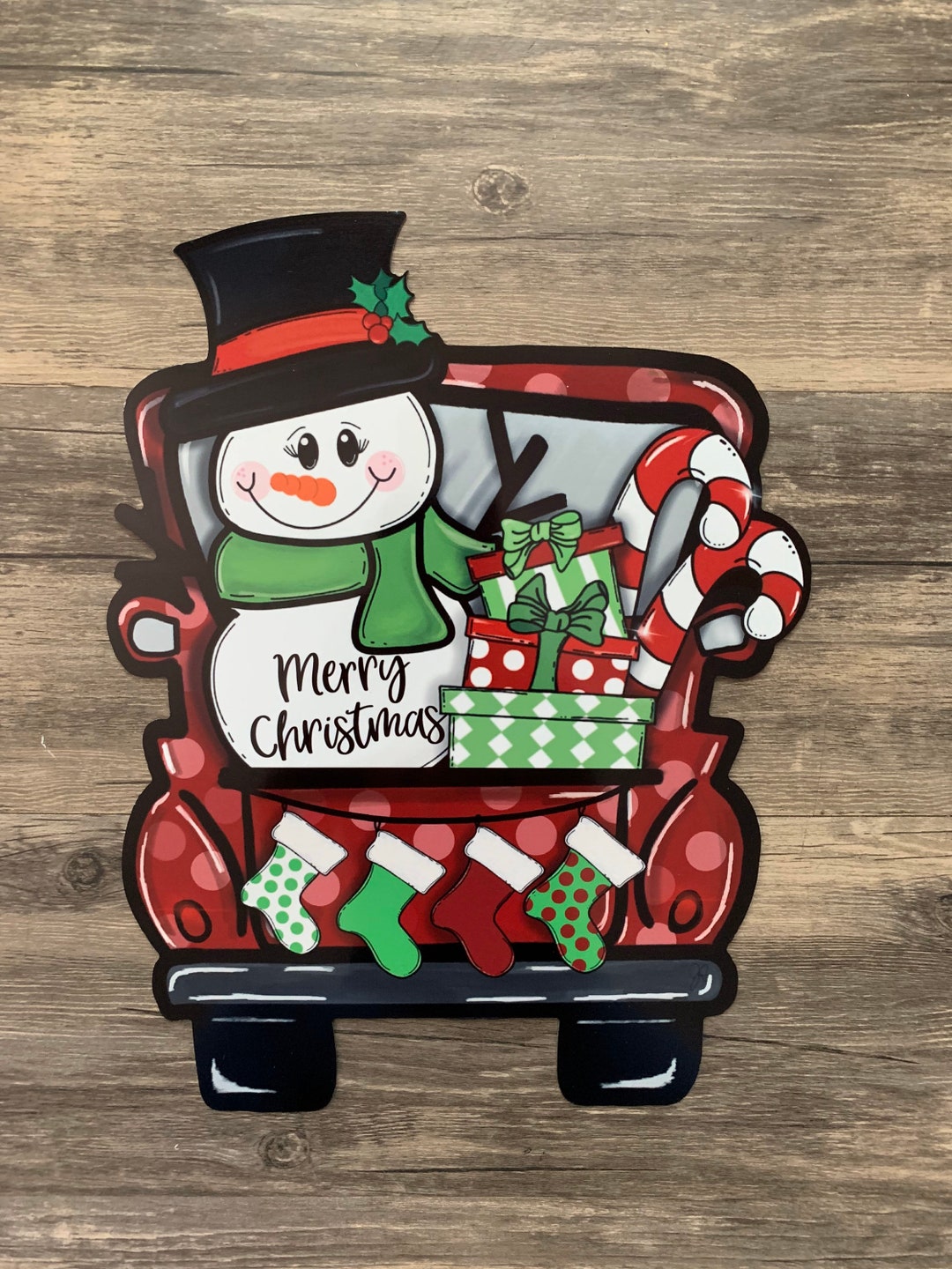 9x12.5” Christmas Truck With Snowman Wreath Sign - #151- Metal Sign ...