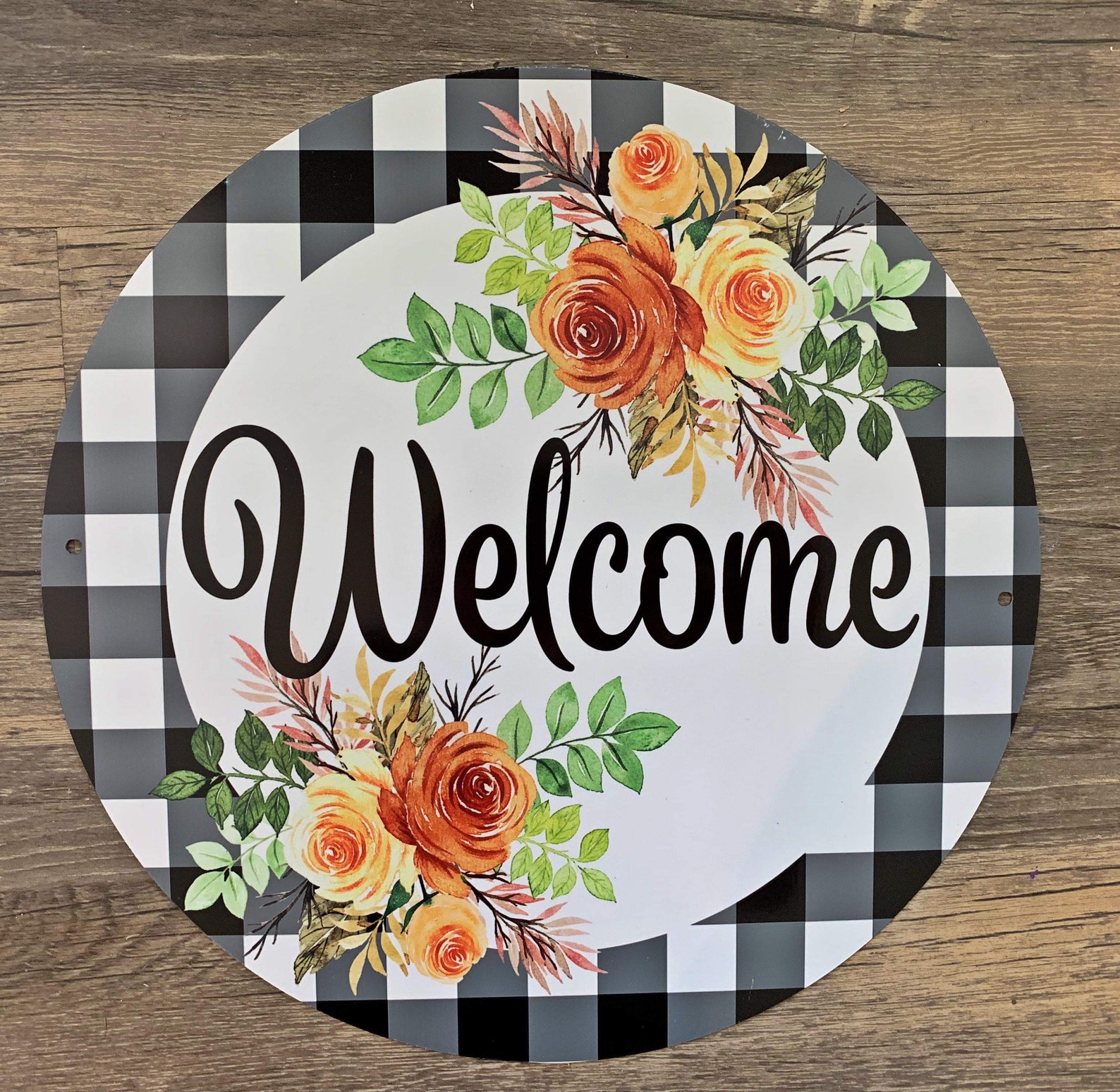 Welcome Circle Wreath Sign 260 Metal Sign Wreath Sign - Etsy
