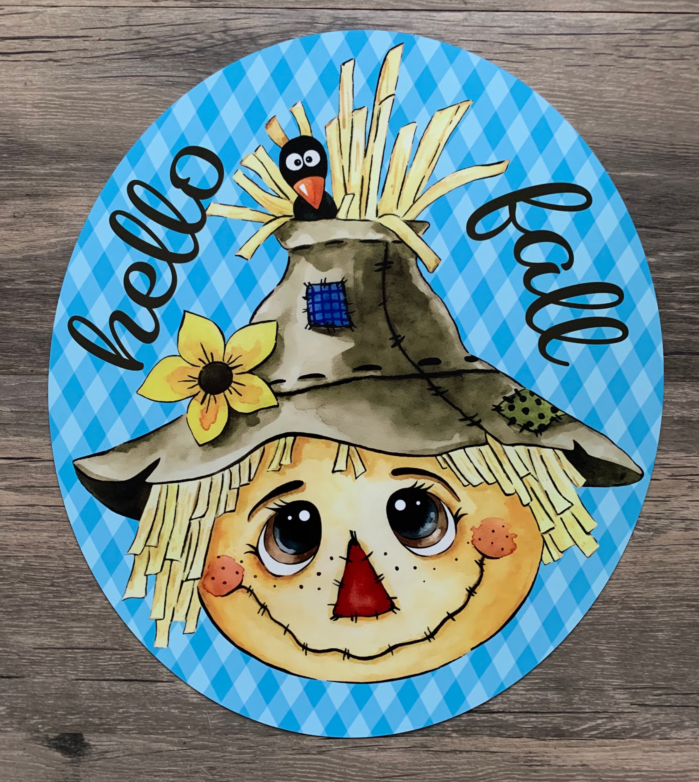 10x11.5” Scarecrow Hello Fall Oval Sign for Wreath #401, Metal Sign ...