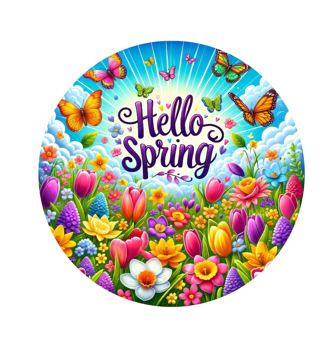 Spring Hello Spring Butterflies Wreath Metal Sign #1457, Wreath ...