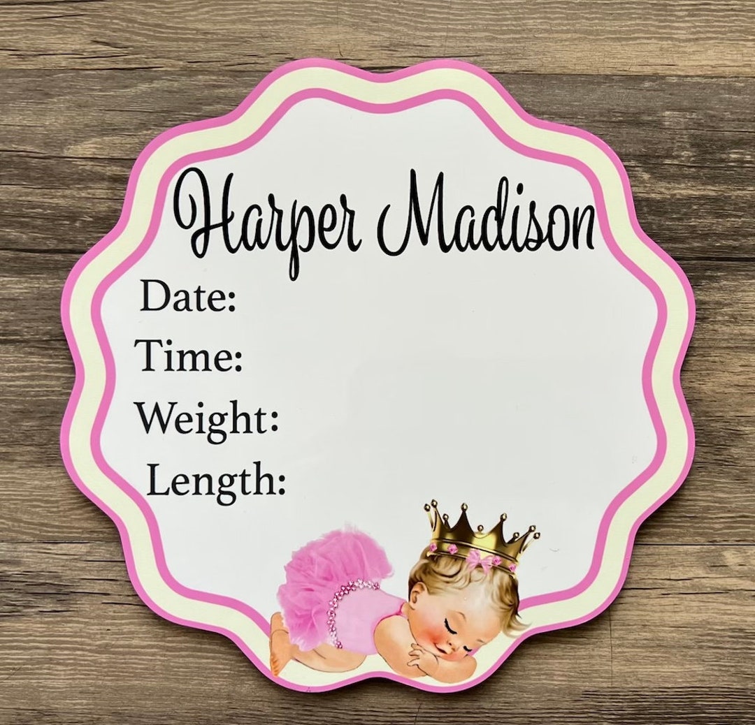 10.5x10.5" Baby Girl Sign, Baby Announcement With Info, Wreath Metal ...