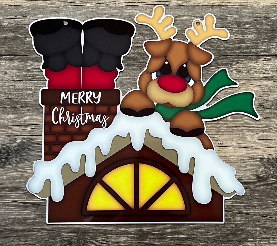 Christmas Reindeer Chimney Wreath Sign #1006 Wreath Supplies, Wreath ...