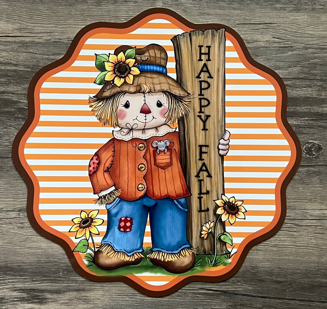 Fall Happy Fall Scarecrow Wreath Sign #1205 Wreath Attachment, Wreath ...