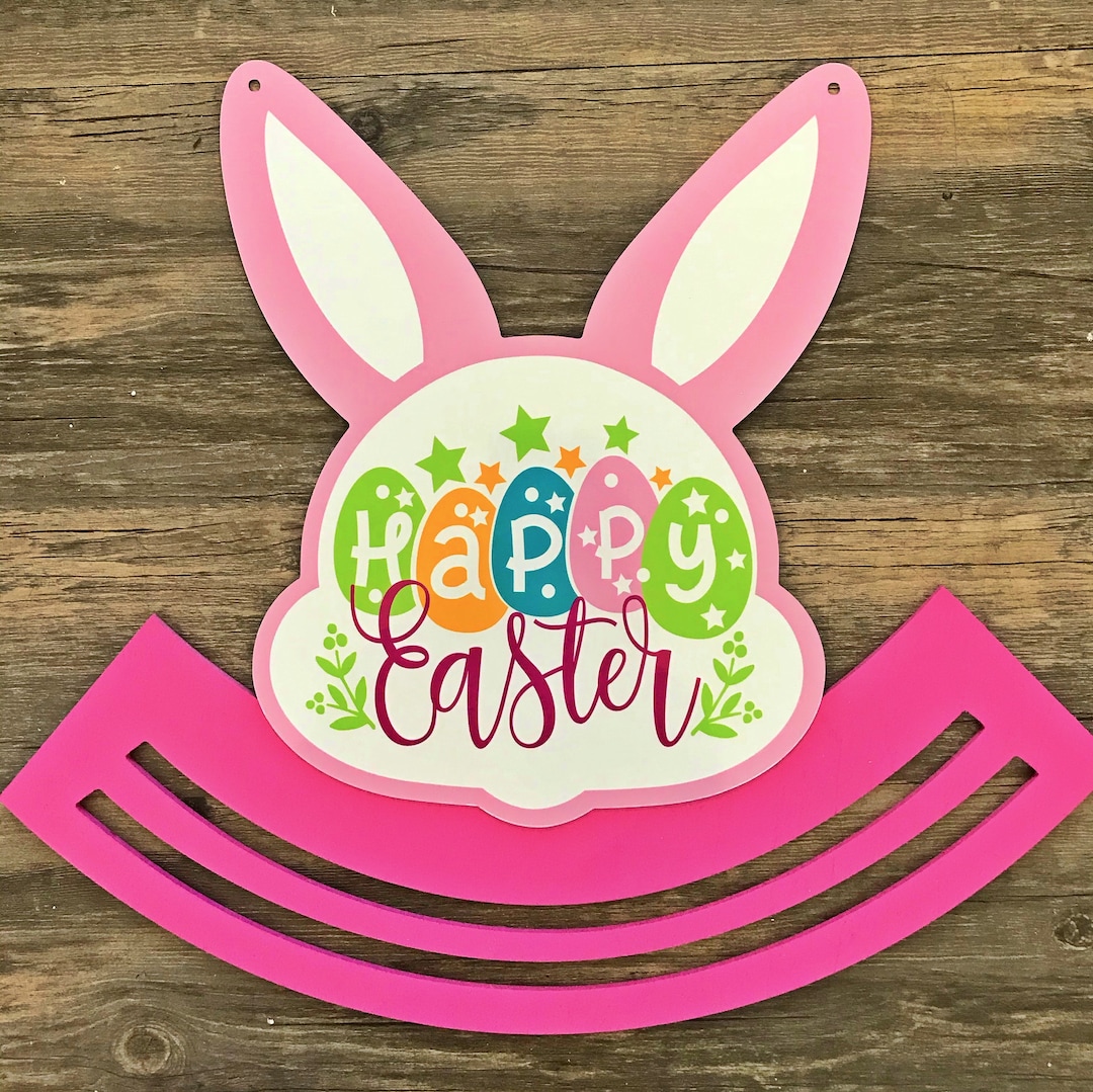 18x16 Happy Easter Bunny Sign With Rails 212 door Hanger With Rails ...