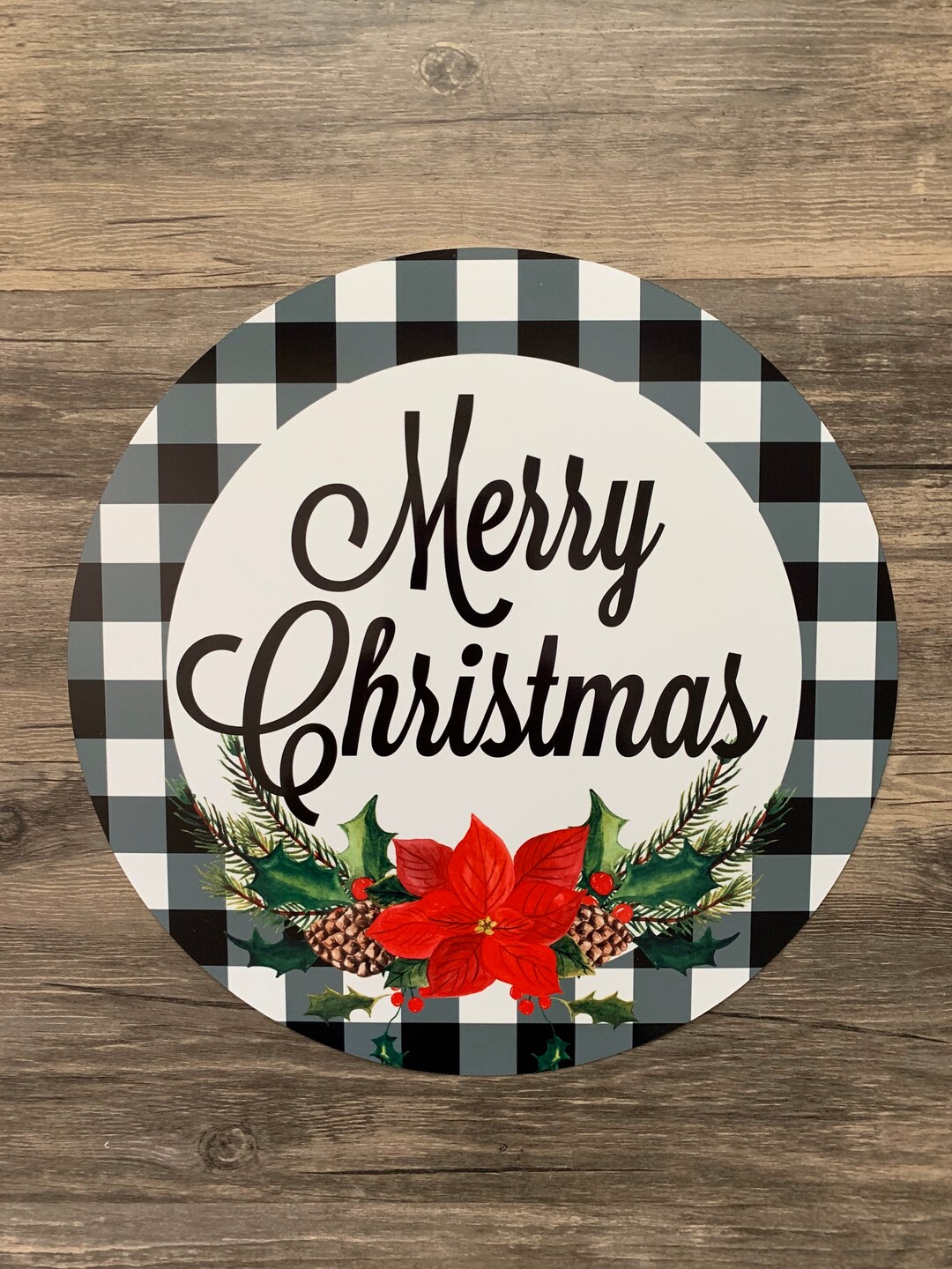 Merry Christmas Plaid Wreath Sign -#153- Wreath Sign- Metal Sign ...