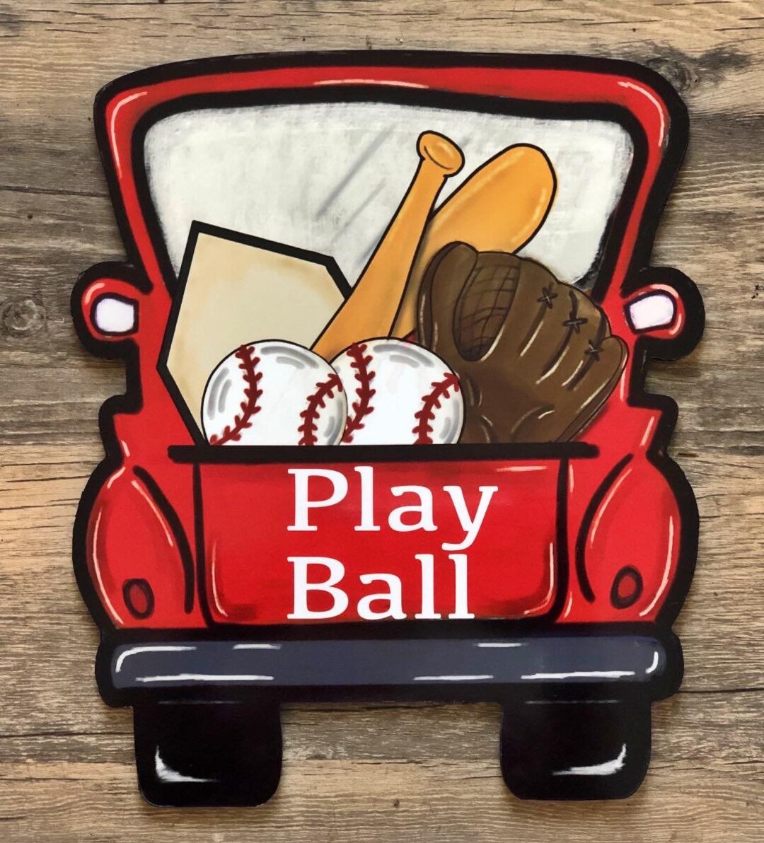 11x9 Baseball Truck Wreath Sign - 238 - Metal Sign - Wreath Sign ...