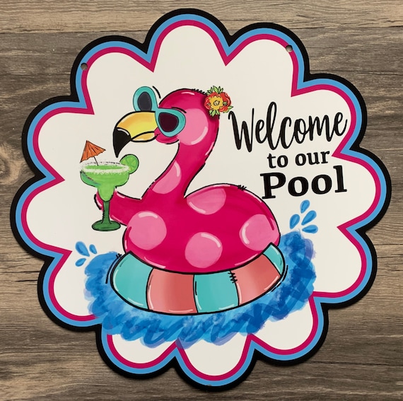 10.5x10.5 Flamingo Pool Wreath Metal Sign 620 Wreath | Etsy