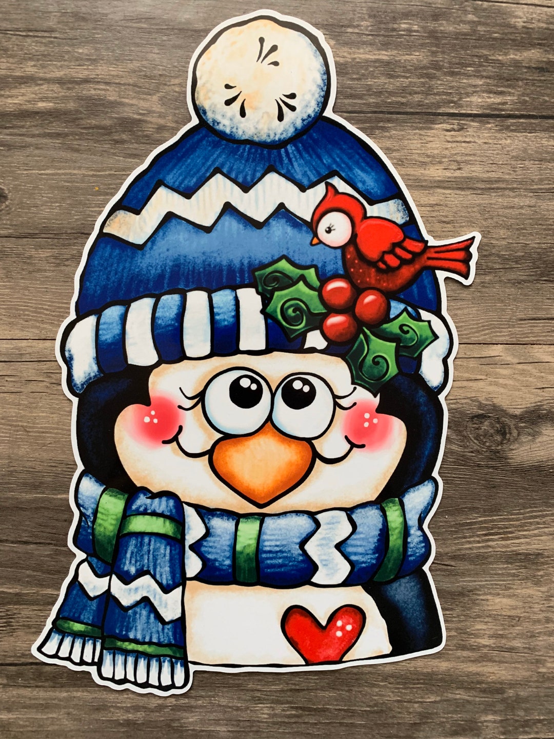 11x7” Christmas Penguin With Cardinal Wreath Sign-#126- Metal Sign ...