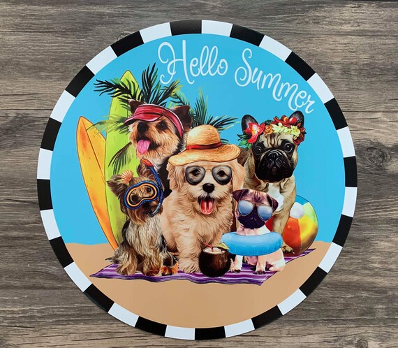 Hello Summer Dog Wreath Sign 111 Wreath Sign Metal Sign | Etsy