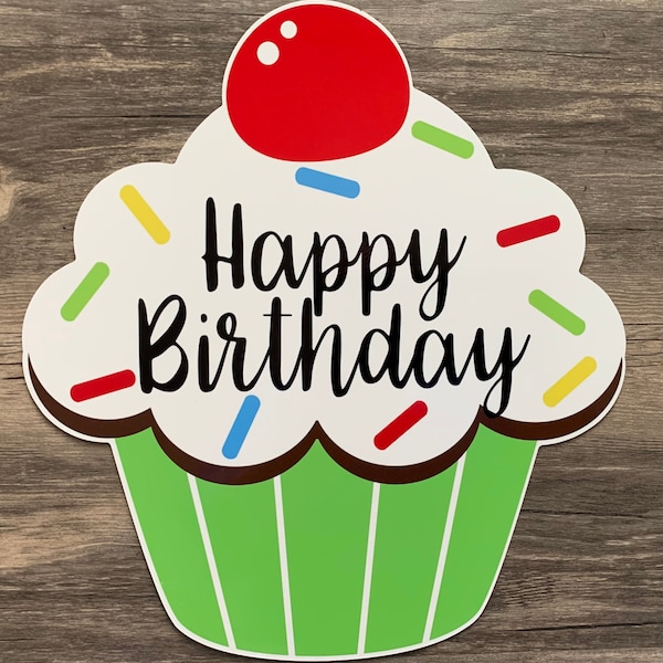 Happy Birthday Cupcake Sign - Etsy