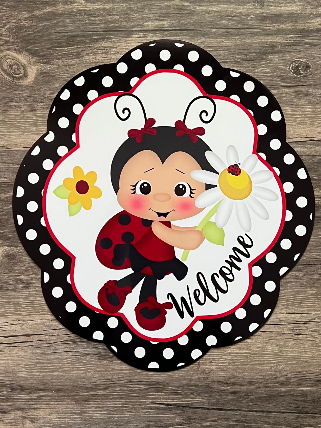 Spring Lady Bug Welcome Wreath Metal Sign #732, Wreath Attachment ...