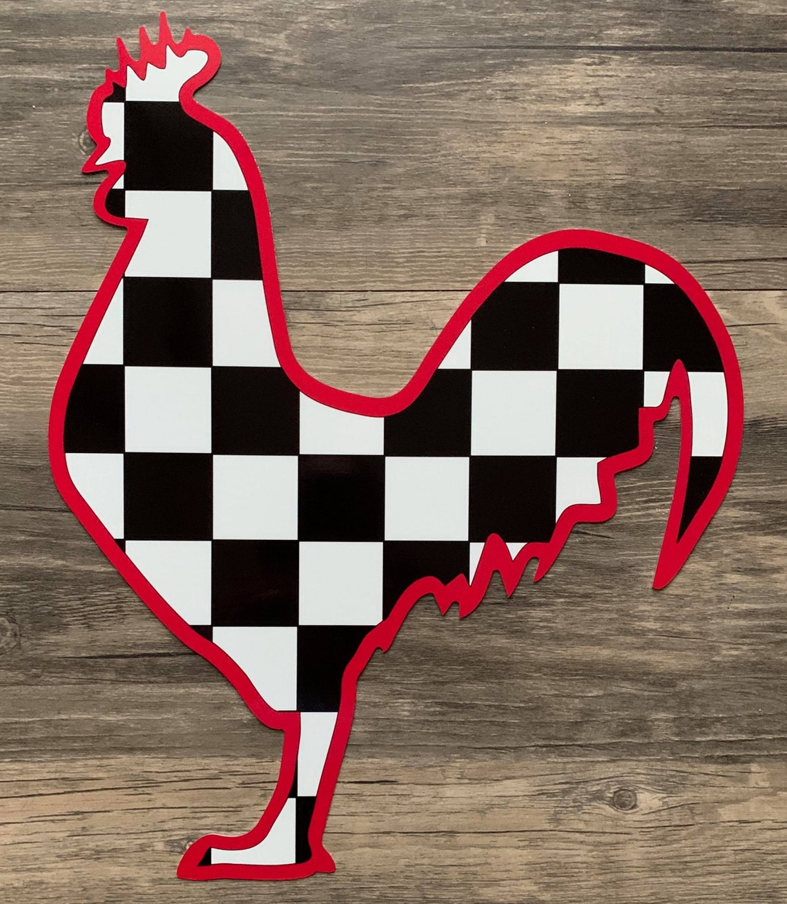 13x10.5 Checkered Rooster Wreath Sign 338 Metal Sign - Etsy