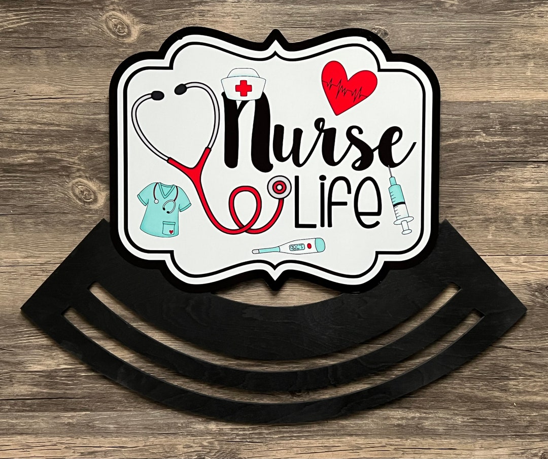 19.3x15 Nurse Metal/wood Sign With Rails #713 Door Hanger Rails, Wreath ...