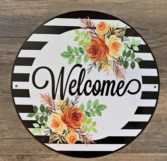 Welcome Circle Wreath Sign 261 Metal Sign Wreath Sign | Etsy