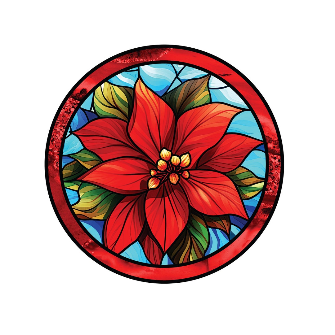 Christmas Stained Glass Poinsettia Wreath Sign #1192 Wreath Attachment ...