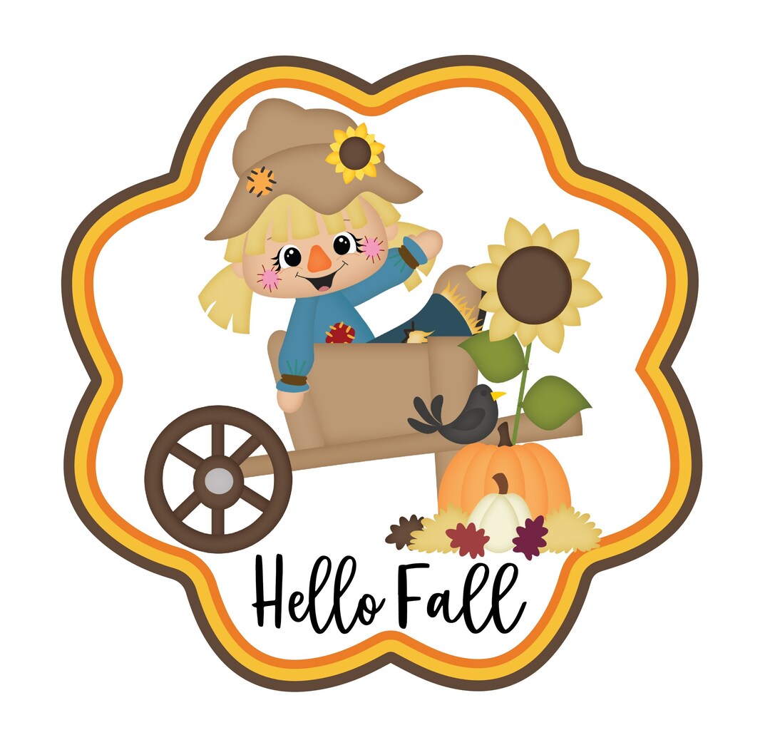 Fall Scarecrow Hello Fall Wreath Sign #871 Wreath Attachment, Wreath ...