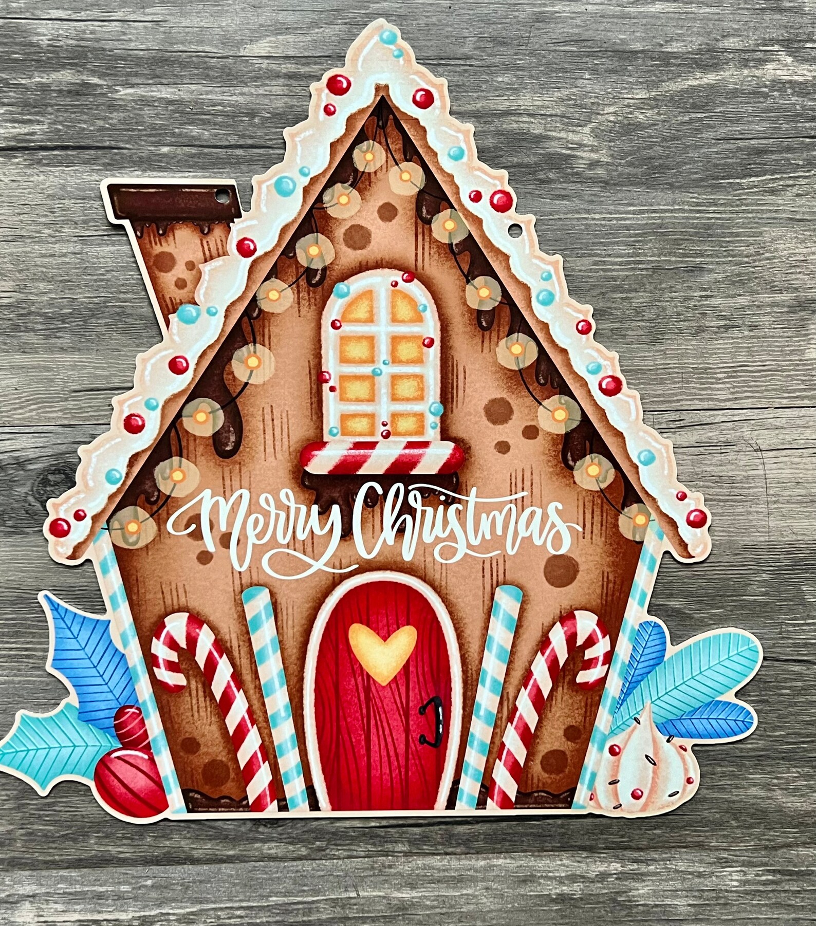 10.9x10.5" Christmas Gingerbread House Merry Christmas Wreath Sign #887 ...