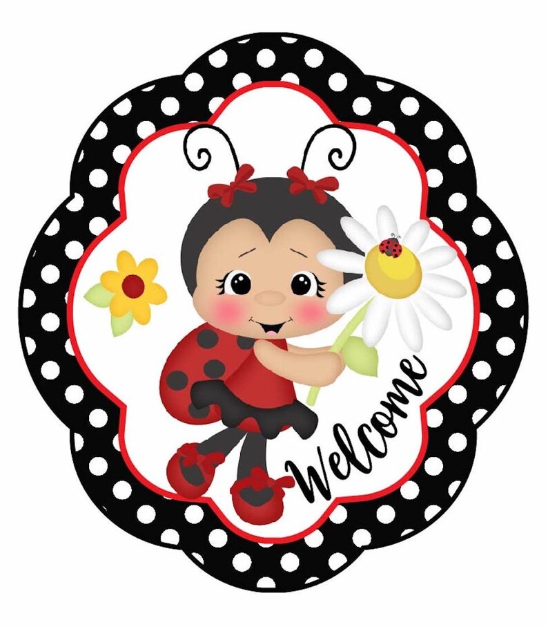 Spring Lady Bug Welcome Wreath Sign 732 Metal Sign Spring | Etsy