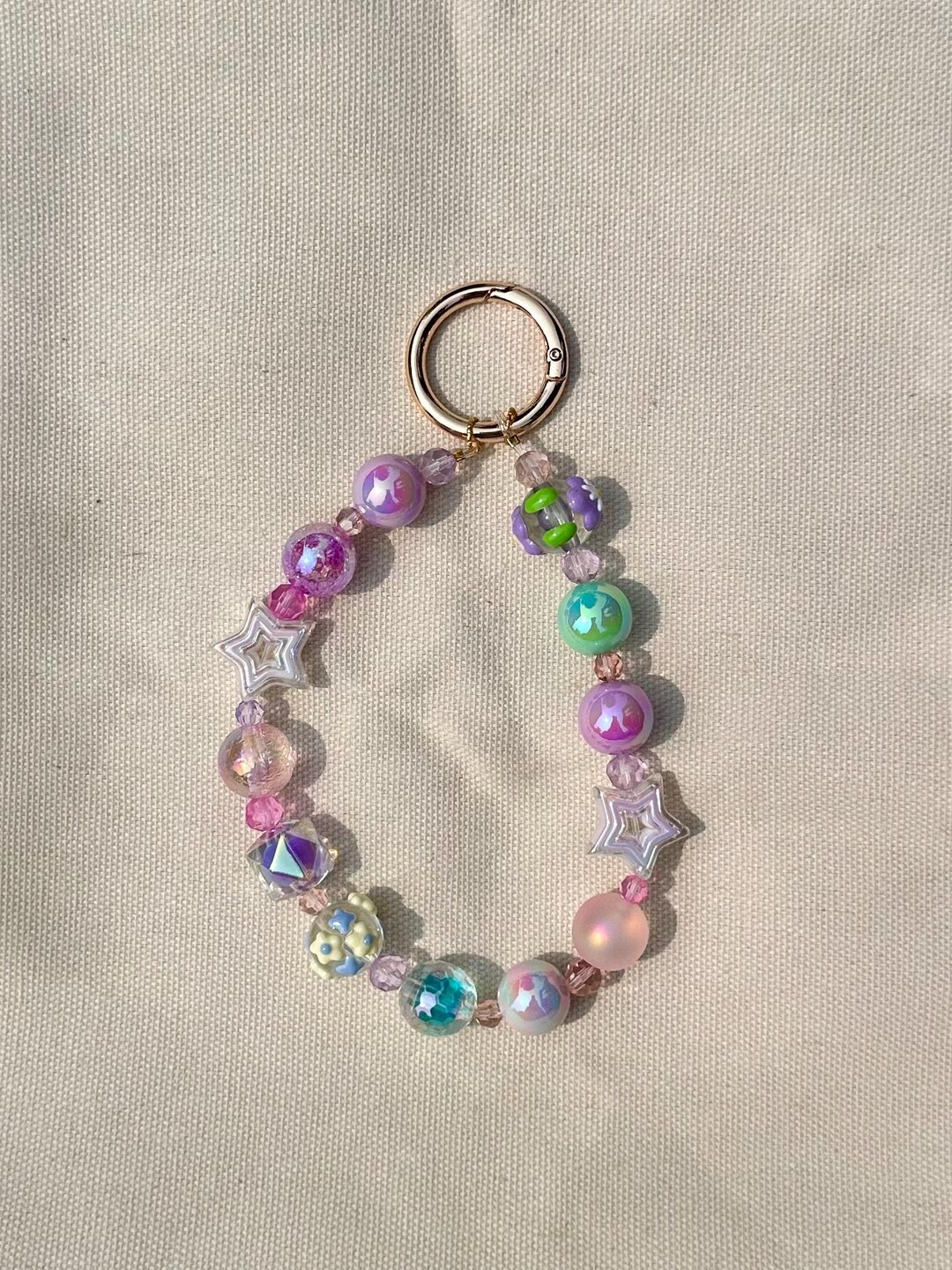 Pastel Star & Hand-painted Bead Charm – One-of-a-kind Kawaii Keychain ...