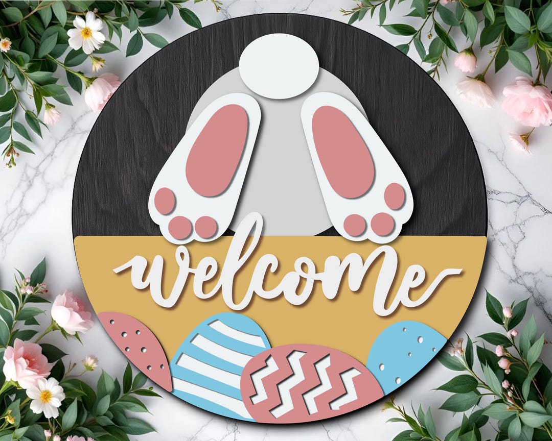 Easter Bunny Welcome Sign, Laser Cut Door Hanger SVG (digital Download ...