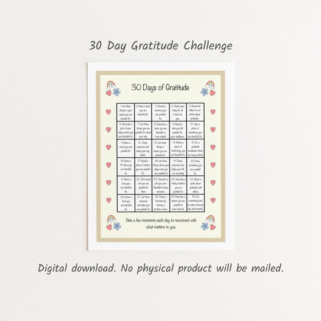 30 Day Gratitude Challenge Printable | Gratitude Prompts & Daily ...