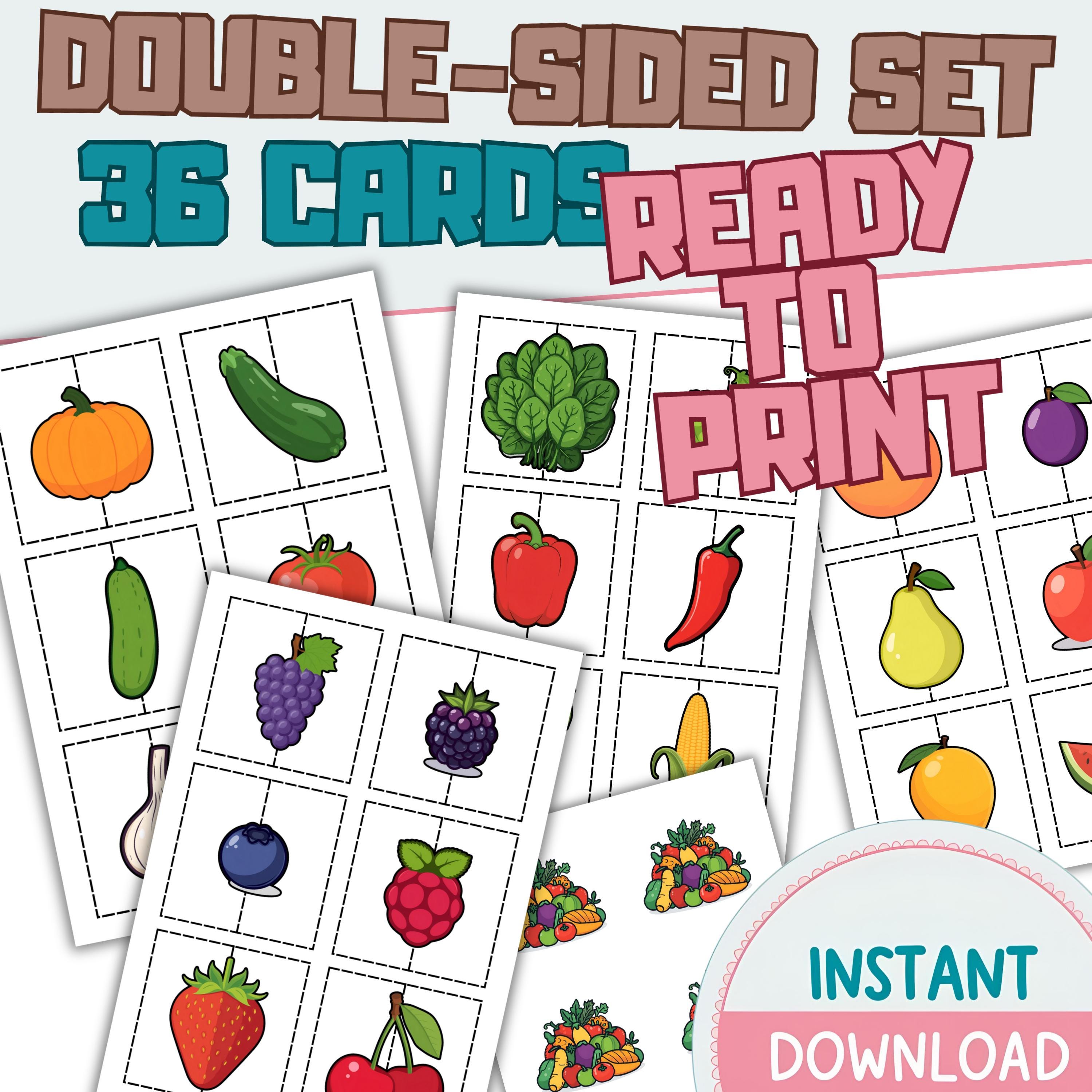 Fruit and Vegetables Matching Game, Symmetry Cards, Toddler Matching ...