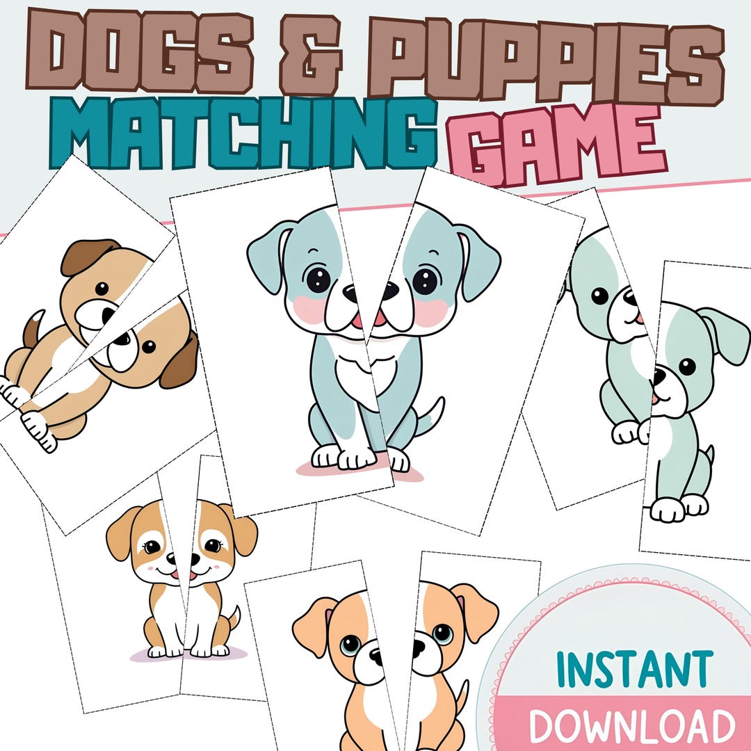 Dogs Matching Game for Kids, Puppies Matching Activity, Symmetry Puzzle ...