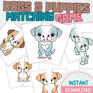 Dogs Matching Game for Kids, Puppies Matching Activity, Symmetry Puzzle ...
