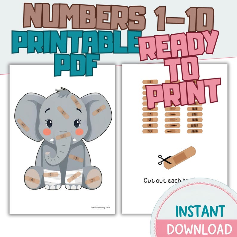 Counting Activity Baby Elephant Game Montessori Style Kindergarten ...