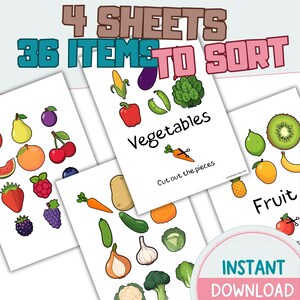 Fruit and Vegetables Sorting Game, Educational Preschool Worksheets ...