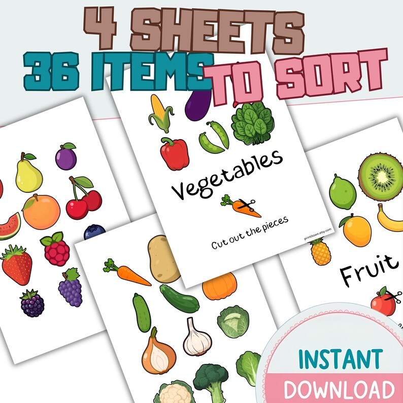 Fruit and Vegetables Sorting Game, Educational Preschool Worksheets ...