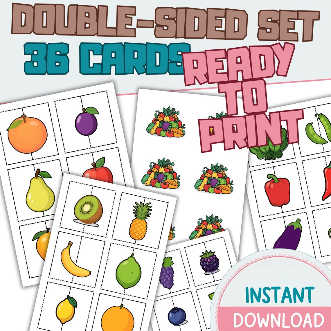 Fruit and Vegetables Matching Game, Symmetry Cards, Toddler Matching ...