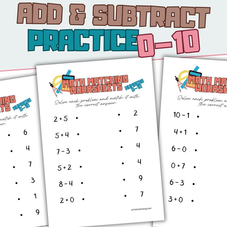 Math Matching Worksheets, Homeschool Resource, Educational Pages ...