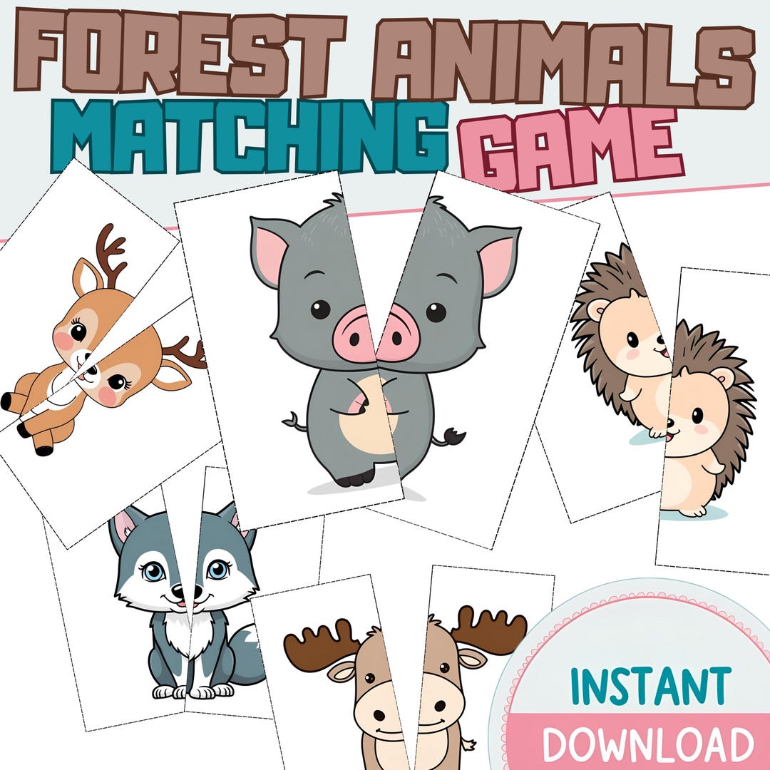 Forest Animals Printable Matching Game for Kids, Animal Matching ...