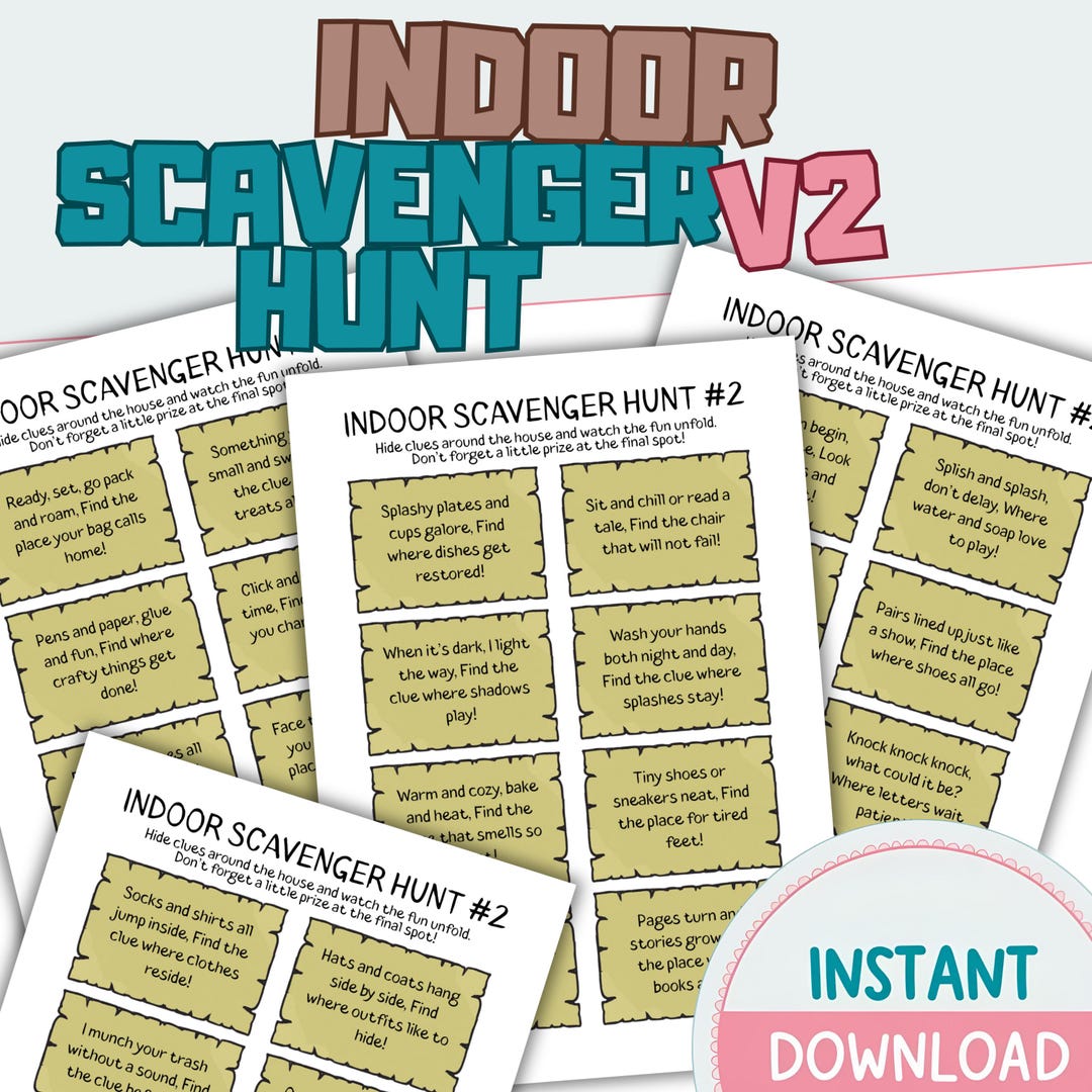 Indoor Scavenger Hunt Printable, Treasure Quest for Kids, Toddler ...