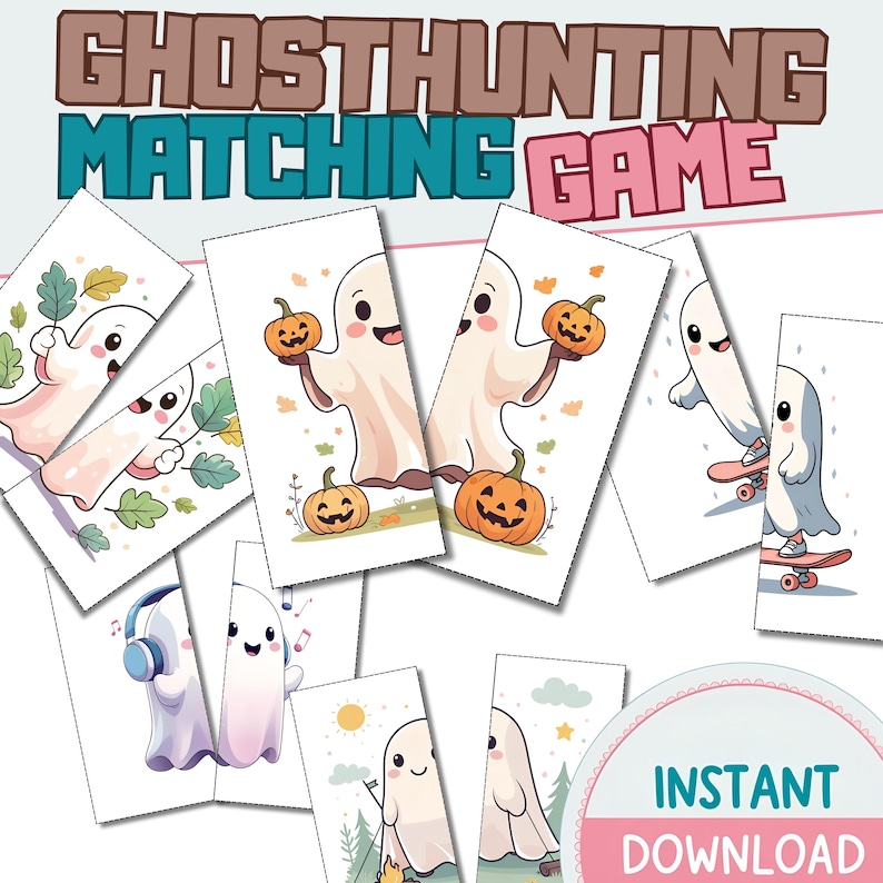 Ghost Matching Game, Symmetry Cards, Toddler Activity, Preschool ...
