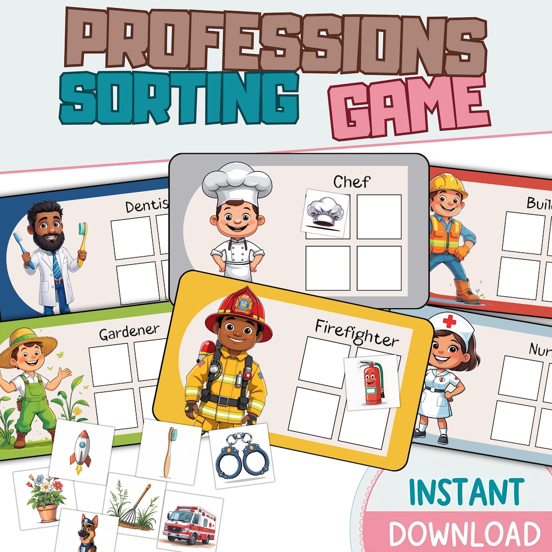 Professions Matching Cards Montessori Style Sorting Game Toddler ...