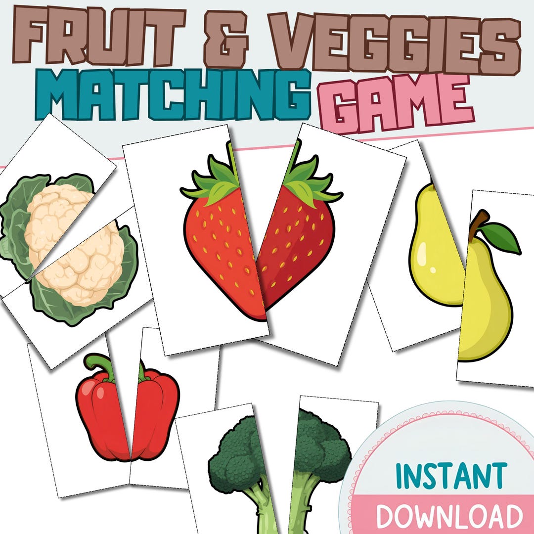 Fruit and Vegetables Matching Game, Symmetry Cards, Toddler Matching ...