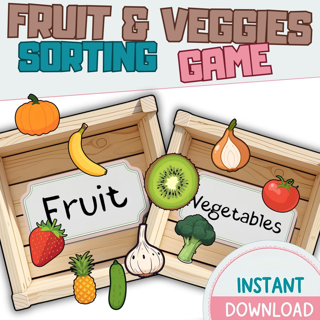 Fruit and Vegetables Sorting Game, Educational Preschool Worksheets ...